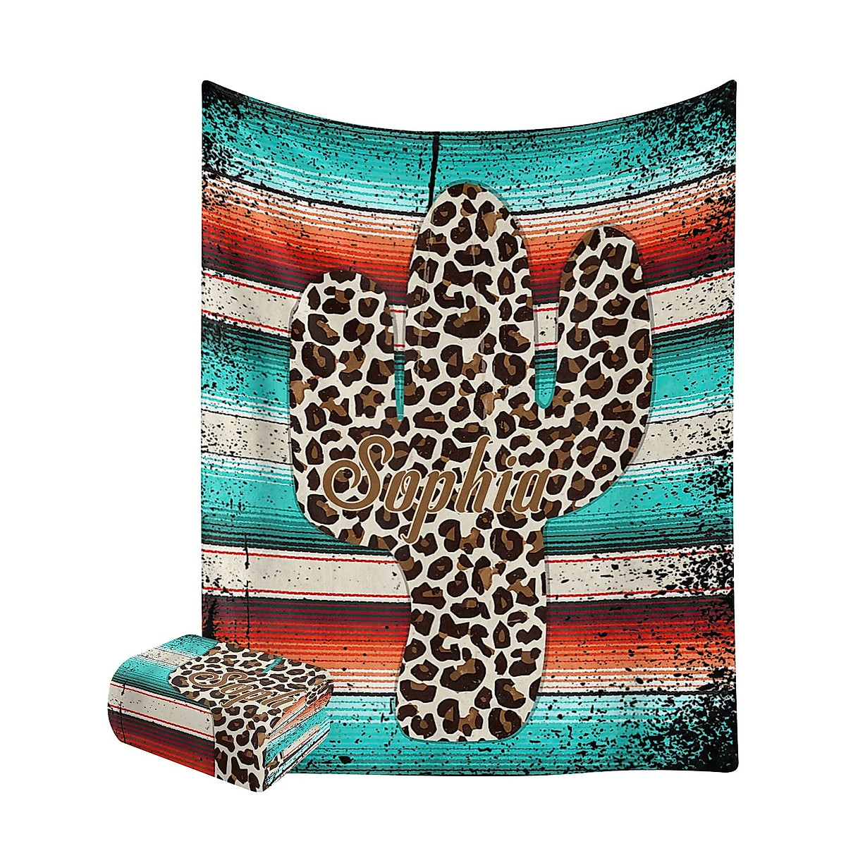 Funny Leopard Cactus Personalized Blanket Nursery Swaddling Blankets for Gilrs Boys Kids Newborns Baby Shower Pet Gift 30 x 40 Inch