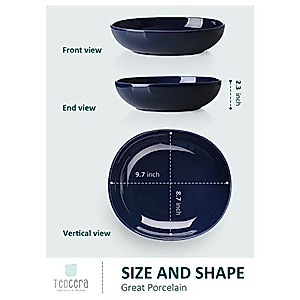 Teocera Pasta Bowls, Salad Bowls Set, Large Serving Bowls, 50 Ounce Porcelain Navy Bowls Set of 4 - Square Design, Microwave Dishwasher Safe