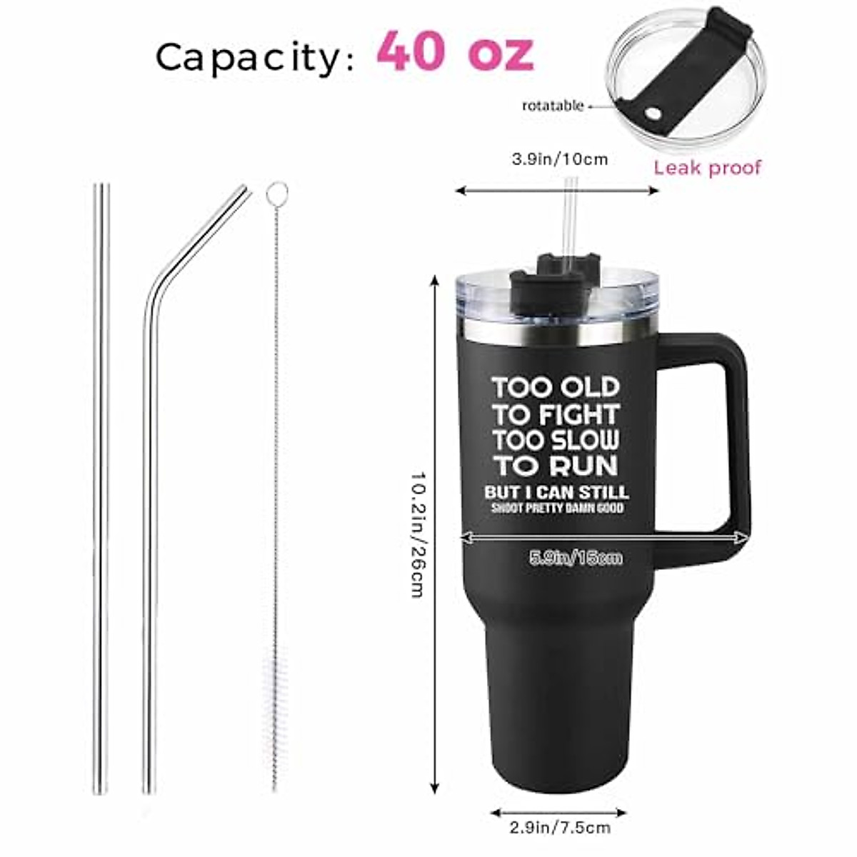 40 Oz Insulated Tumbler with Handle and Straw,Old Fight Slow Run Stainless Steel Vacuum Insulated Travel Mug,Leak-proof Water Bottle Iced Coffee Cup,Quote Graphic