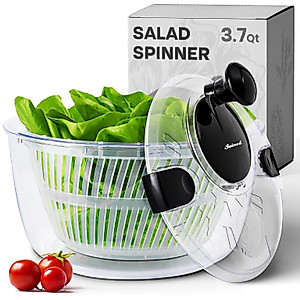 Joined Large Salad Spinner with Storage Lid, Drain, Bowl, and Colander - Quick and Easy Multi-Use Lettuce Spinner, Vegetable Dryer, Fruit Washer, Pasta and Fries Spinner - 5.28 Qt