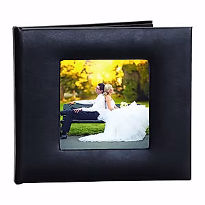 Black Leatherette Deluxe Single CD/DVD Holder with 3" x 3" Photo