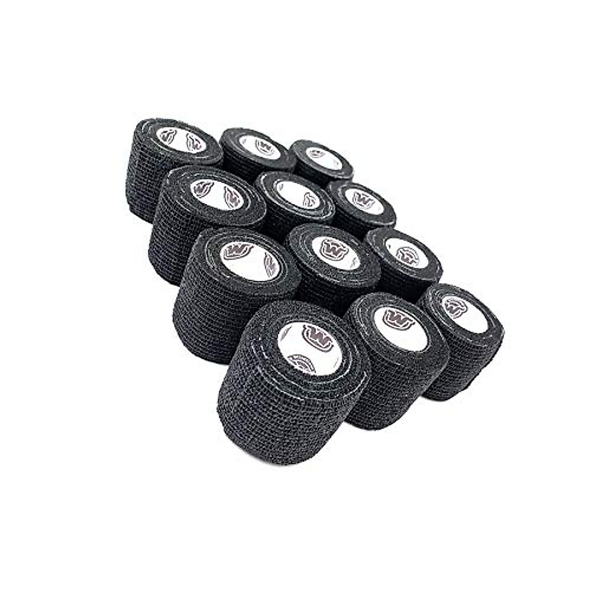 WildCow 2" Black Vet Wrap Tape Bulk, 12 Pack Cohesive Bandage Wraps, Self Adherent Grip Rolls - Solid Colors