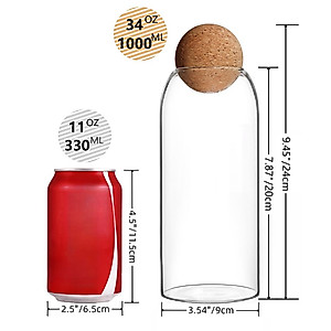 ANSQU 1000ML/34OZ Glass Storage Container with Airtight Ball Cork, Food Storage Canister Jar with Ball Lid for Kitchen Coffee, Tea Candy, Bathroom Apothecary Cotton Swab Qtip Holder