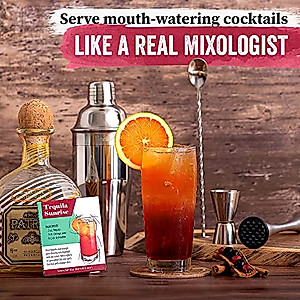 barillio Elite Cocktail Shaker Set Bartender Kit 24 oz Stainless Steel Martini Mixer, Muddler, Mixing Spoon, Jigger, 2 Liquor pourers, Velvet Bag, Recipes Booklet & eBook