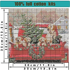 Christmas Truck Stamped Cross Stitch Kits - Dog Counted Cross Stitch Kits for Beginners Adults Needlepoint Cross-Stitch Patterns Dimensions Needlecrafts Embroidery Kits Arts and Crafts