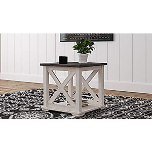 Signature Design by Ashley Dorrinson Square Modern Farmhouse End Table and Side Table Bundle, Two Tone White & Brown