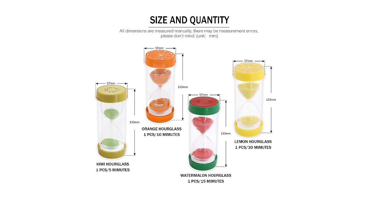 Glarks Fruit Style Hourglass Timer Set for Kids & Home