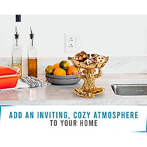 Adorable “Monkey” Candy Tray Made of Resin – Monkey Sculpture w/Split Leaf Dish for Snacks, Nuts, Candies & More – Decorative Holder w/Golden Finish for Keys or Jewelry – Ornament for Modern Decor