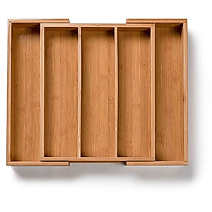 Bellemain Expandable Bamboo Drawer Organizer - Large Kitchen Utensil Holder for Cutlery, Silverware, Flatware Storage - Utensil Organizer for Kitchen Drawers, Desk, Junk Drawer Organizer Tray, 5-Slot