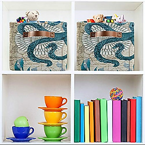 Glaphy Octopus Nautical Old Map Storage Basket Bin Foldable Nursery Toy Basket with Handles for Home Office Bedroom（Rectangular）