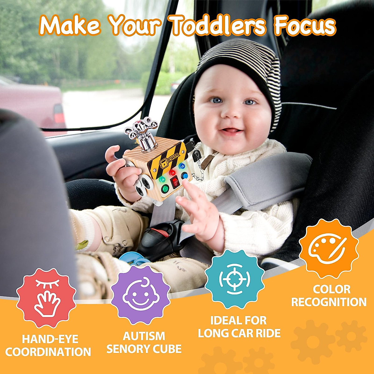 Zeoddler Toddler Toys for 1 2 3 Year Old, LED Busy Cube for Kids, Sensory Toys for Toddlers, Wooden Montessori for Travel, Preschool Educational for Kids, Birthday Gifts for Boys, Girls