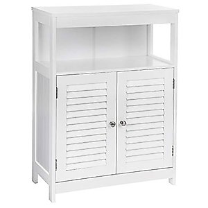 VASAGLE Bathroom Storage Floor Cabinet Free Standing with Double Shutter Door and Adjustable Shelf White
