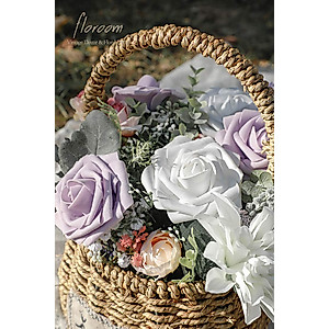 Floroom Artificial Flowers 50pcs Realistic White Foam Fake Roses with Stems for DIY Wedding Bouquets Baby Shower Centerpieces Floral Arrangements Party Tables Home Decorations