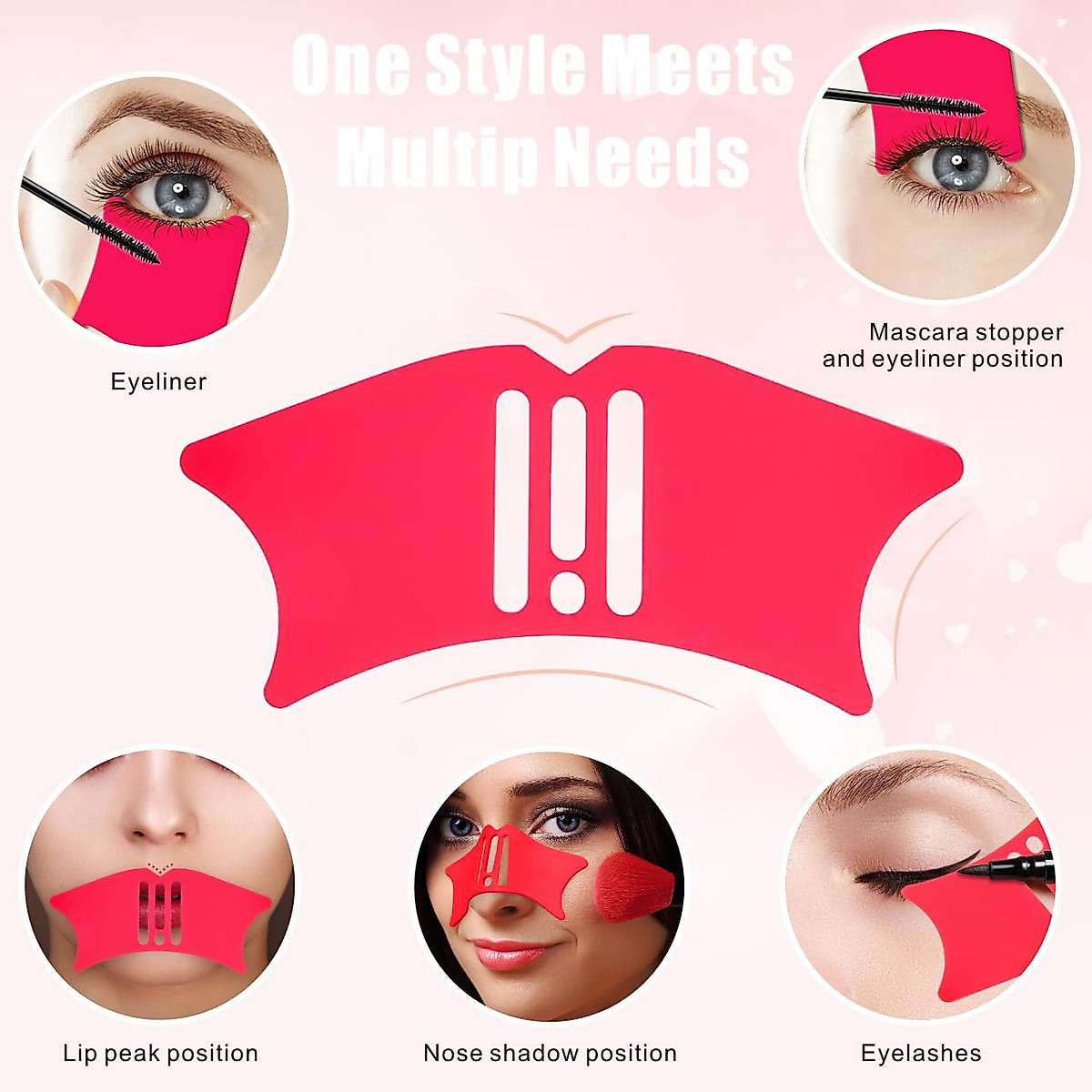 Idefair Nose Contour Stencil Shadow Tool, 4 in 1 Reusable Silicone Nose Contour Shadow Highlighter Template Brush Tool, Multi-Functional Makeup Applicator for Nose Eyeliner Shadow Lip