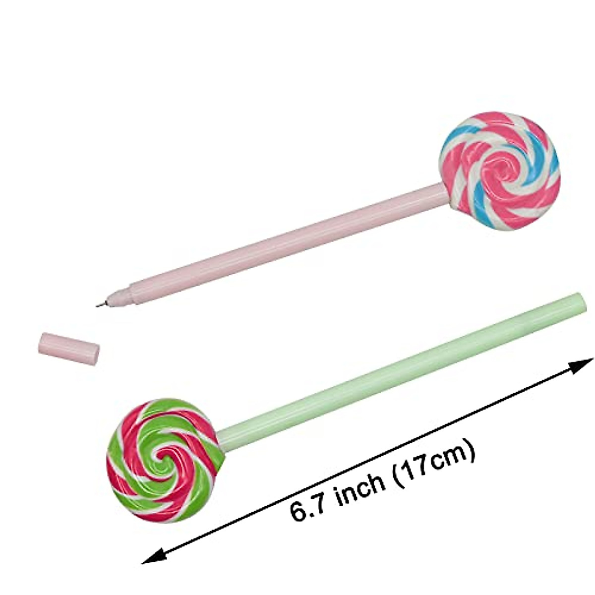 Maydahui 12PCS Lollipops Pen Rainbow Swirl Spinning Shaped Rollerball Pens Black Gel Ink Multicolor Candy Design for Students Students Girls Valentine's Day