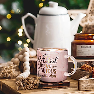 Retirement Gifts for Women 2024 - Retirement Gifts for Women, Coworker Leaving Gifts, Farewell Gifts, Going Away, Goodbye Gifts, Retired Free And Fabulous -14oz Pink Marble Coffee Mug, Gift box