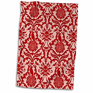 3D Rose Bats-Ravens-Brains and Skulls Goth Horror Damask Pattern in Red Hand Towel, 15" x 22"