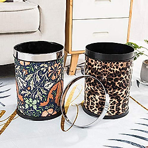 ERGOU Waste Bin Belt Stainless Steel Ring Round Leather Trash Can Wastebasket Rubbish Bin for Office, Living Rooms, Bedrooms