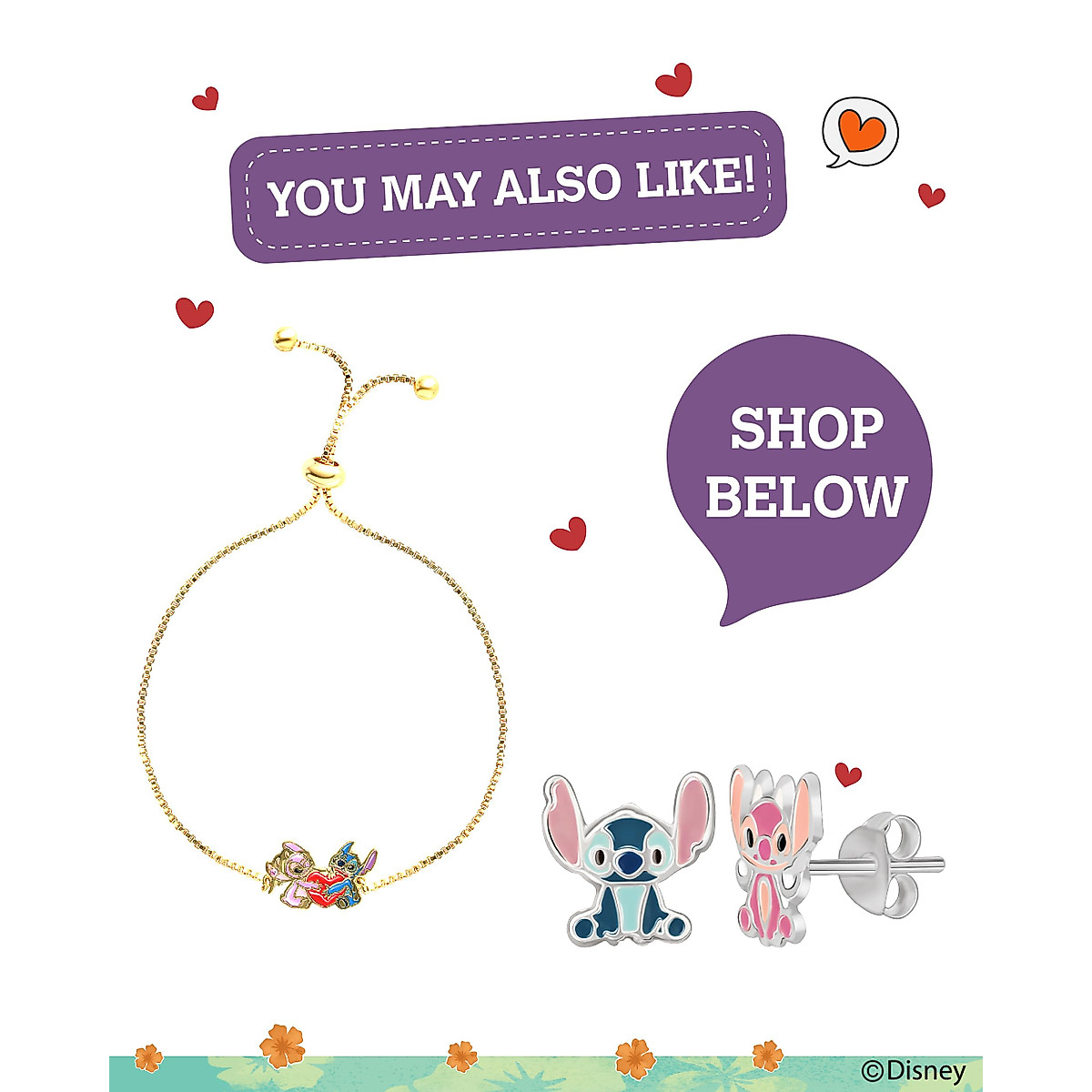 Disney Lilo & Stitch BFF Necklace Set of 2 16"+3" Official License, Best Friends Necklaces with Angel & Stitch Pendant