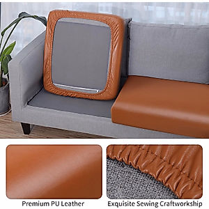 YISUN PU Leather Couch Cushion Sofa Cover, Waterproof Stretch Couch Cushion Slipcovers, Faux Leather Sofa Slipcovers Loveseat Couch Replacement Chair/Furniture Protector,3 Pack,Light Brown