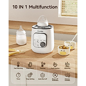 Larex Fast Bottle Warmer, Larex 10-in-1 Baby Bottle Warmer for Breastmilk or Formula, with Precise Timer, Auto Shut-Off, and Accurate Temperature Control