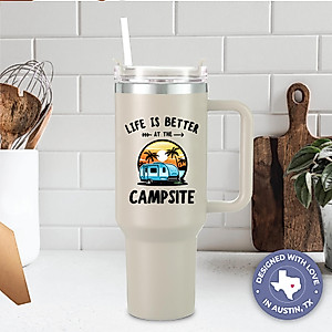 KEDRIAN Camping Tumbler 40oz, Cool Camping Birthday Gifts for RV Campers, Happy Camper Tumbler, Camping Tumbler with Lid, Camping Gifts Ideas, Happy Camping Gifts for Campers
