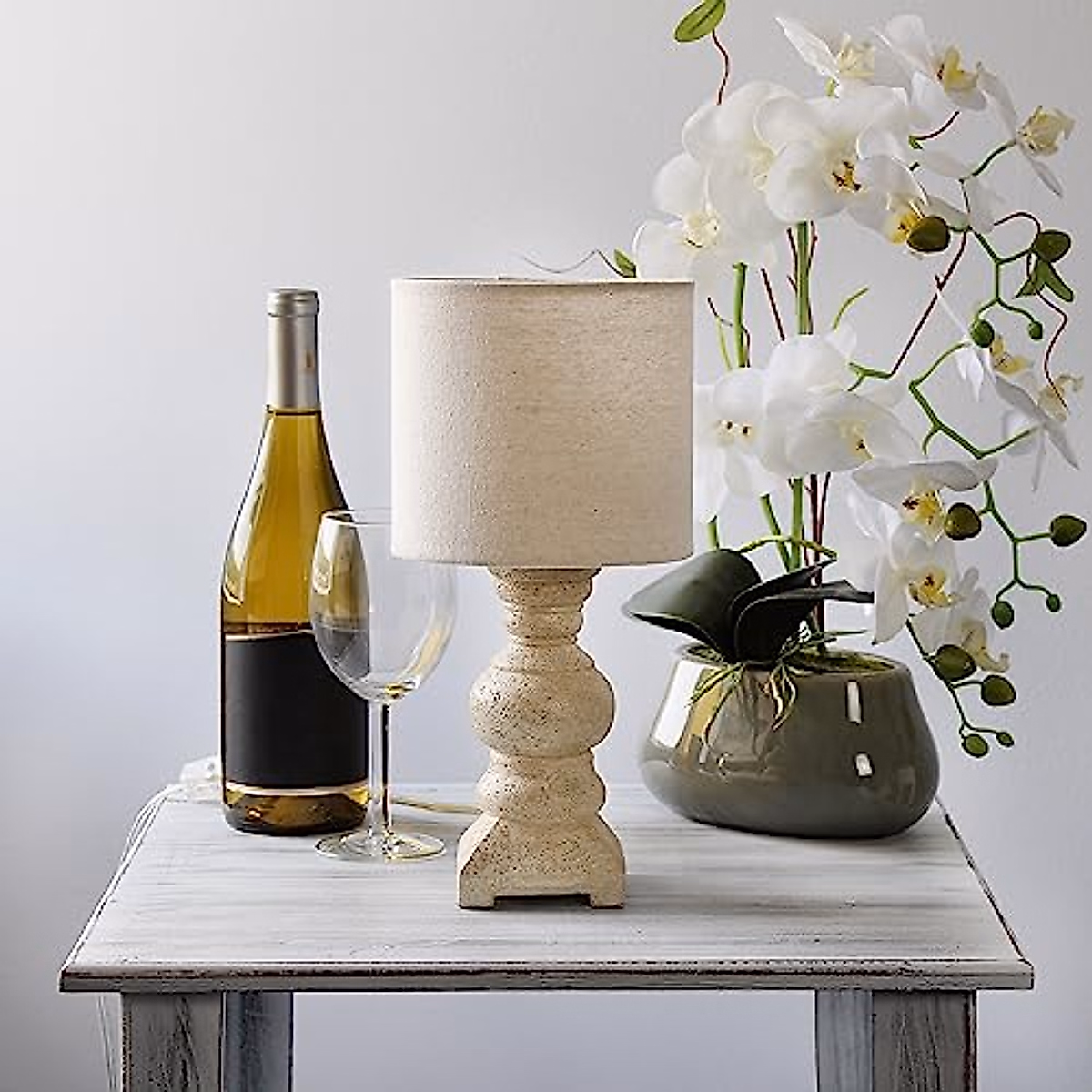 Elegant Designs LT3330-BGE 12.5" Country Farmhouse Petite Textured Column Table Desk Lamp with Drum Fabric Shade, Beige