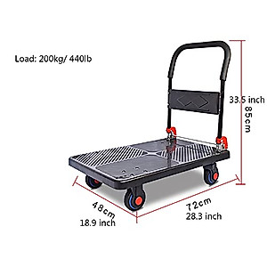 Hand Trucks Silent Platform Truck Moving Push Cart with Foldable Handle and Mute Swivel Wheels for Home Office 440lbs Weight Capacity Push Cart (Color : Blackwheel)