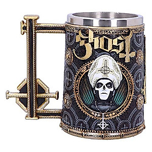 Nemesis Now Hard Rock Tankard, Hand-Painted Resin Beer Mug with Removable Insert, Metal Band Collectible Merch and Gift for Fans, 16cm - Ghost Gold Meliora