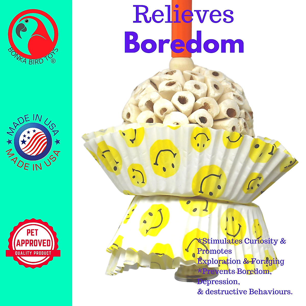 Bonka Bird Toys 1925S Smiley Cup Cake Foraging Parrot cage Cockatiel African Grey