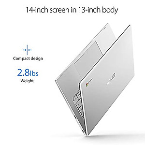 ASUS Chromebook C425 Clamshell Laptop, 14" FHD 4-Way NanoEdge, Intel Core m3-8100Y Processor, 4GB RAM, 128GB eMMC Storage, Backlit KB, Silver, Chrome OS, C425TA-AS348F
