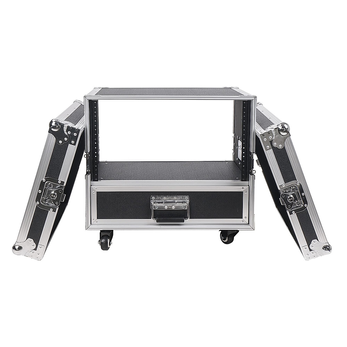 Sound Town 6U Rack Case with 2U Rack Drawer, Casters, for 19" Amps, Mixers, Microphone Receivers (STRC-6U2DR)