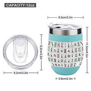 Chinese Mahjong Wine Tumbler with Sliding Lid Stemless Stainless Steel Insulated Cup Outdoor Camping Mug green-style1
