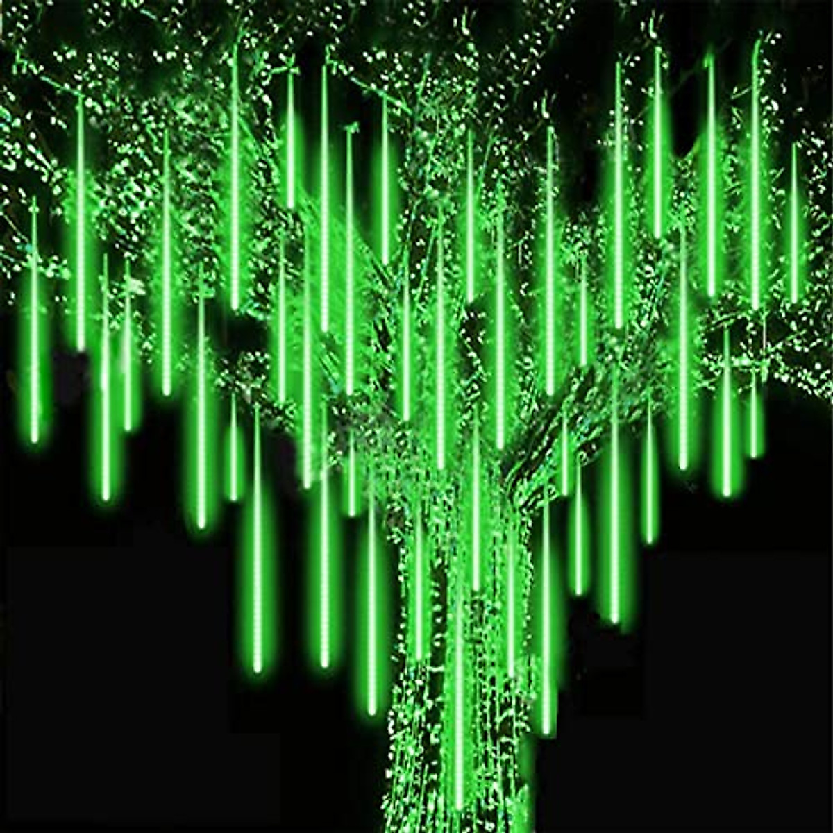GUOYUYU Meteor Shower Rain Light 50cm 10 Tubes 480 LED Waterproof Falling Rain Lights Snow Falling for Home Decor Wedding Garden, Green