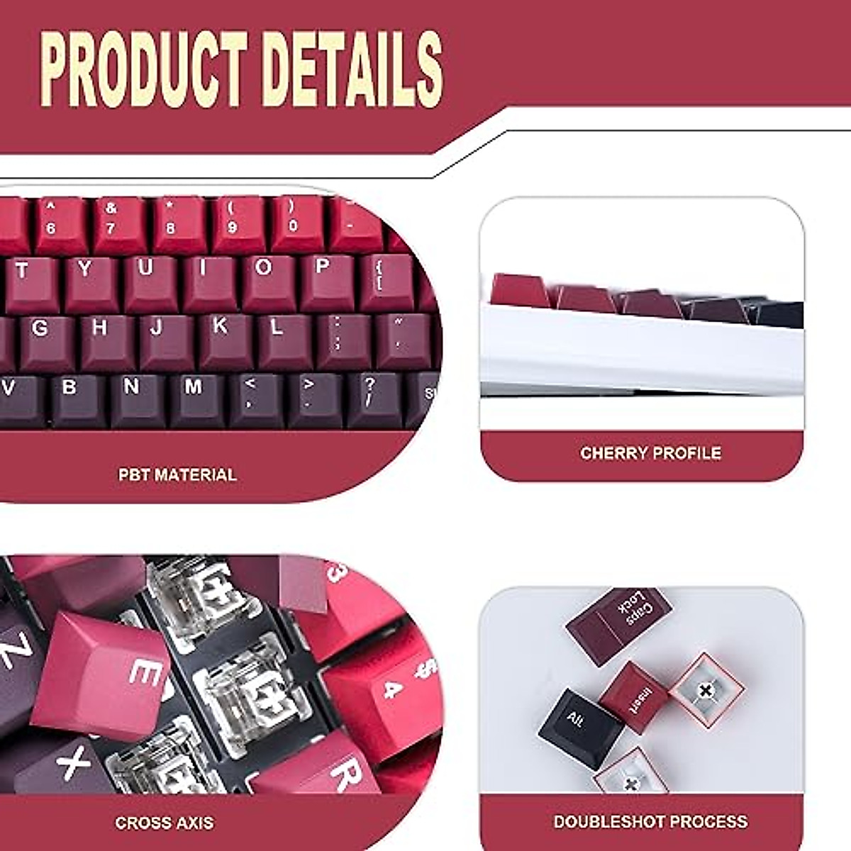 GEKUCAP Custom Keycaps, 124 Keys Gradient Red & Black Keycaps, Cherry Profile PBT Keycaps, Dye Sublimation Keycaps Set Fit for 61/68/87/104/108 Cherry Mx Switches Gaming Mechanical Keyboard