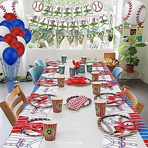 Baseball Party Supplies Sports Tableware Party Pack for Baseball Themed Birthday Party Including Plates, Cups, Napkins, Spoons, Knives, Forks, Tablecloth, Banner, Balloons Serves 20