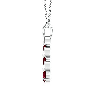 Angara Natural Ruby Three Stone Pendant Necklace with Diamond in Sterling Silver for Women with 18" Chain (4mm Weight-0.72ct) | July Birthstone Jewelry Gift for Women | Wedding Anniversary