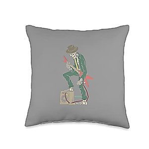 Rocker - Skeleton with electric guitar Skeleton with Electric Rock-Skull Plays Guitar Throw Pillow, 16x16, Multicolor