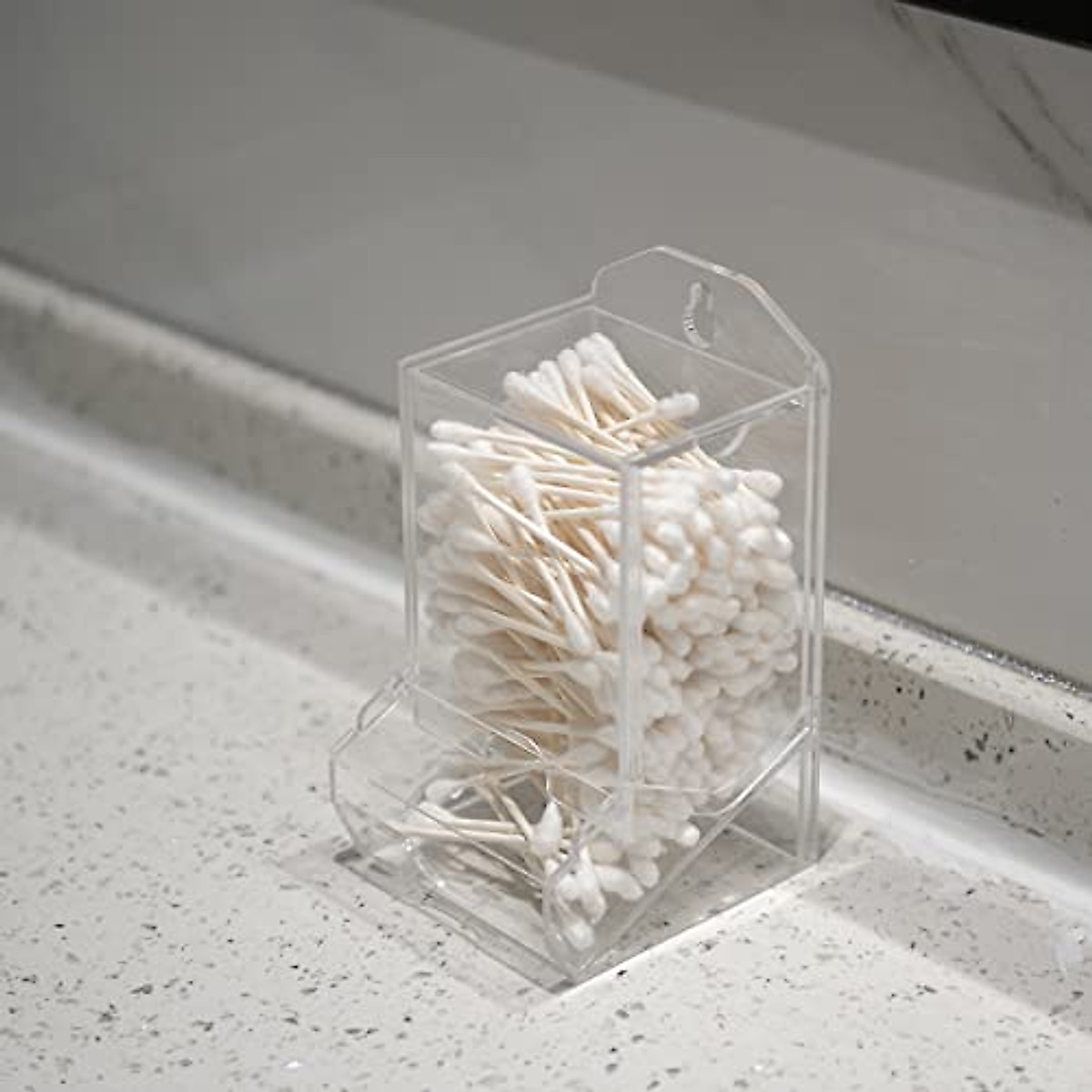 Beautyflier Qtip Dispenser Cotton Swab Holder, Large Acrylic Q Tip Dispenser Storage Organizer Modern Containers Countertop Decor for Bathroom Restroom (Clear, Cotton Swab Dispenser Only)
