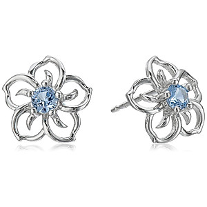 Amazon Essentials Sterling Silver Created Aquamarine Flower Stud Earrings (previously Amazon Collection)