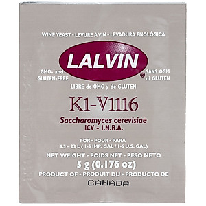 Lalvin K1-V1116 Wine Yeast (10 Pack) - Make Wine Cider Mead Kombucha At Home - 5 g Sachets - Saccharomyces cerevisiae - Sold by CAPYBARA Distributors Inc.