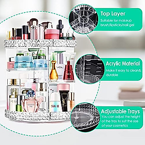 360 Rotating Makeup Organizer, Vanity Adjustable Cosmetic Storage Organizers Large Capacity Makeup Display Case for Bedroom Bathroom Clear Acrylic Organizer Container for Cosmetic Brushes Lipsticks