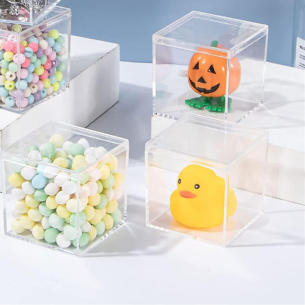KissYou Acrylic Box with Lid 2 Pieces Clear Square Cube Jewelry Storage Box Small Plastic Containers Weddings, Party Gift, Candies & Accessories Square Cube Boxes