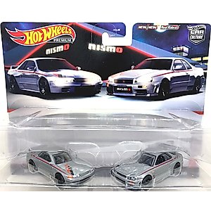 Hot Wheels Car Culture Nissans Skyline GT-R (BNR32+BNR34) Silver, Premium 1:64 Scale Double Pack