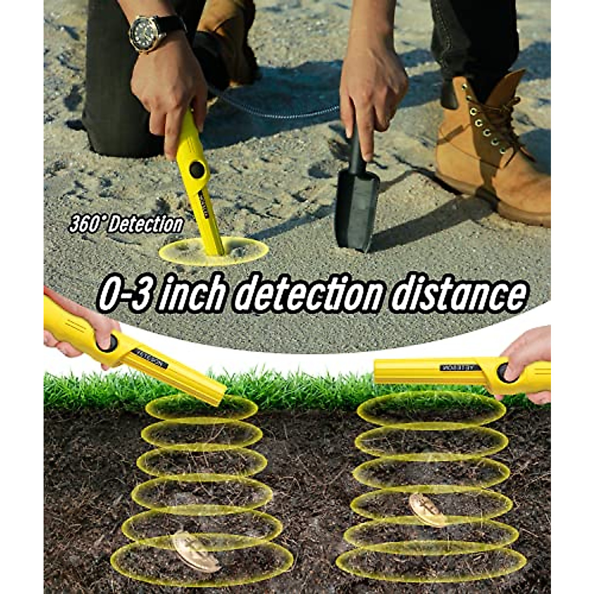 Metal Detector Handheld Pinpointer Waterproof - IP68 with Sand Shovel Professional 360° Search Pin Pointer Wand High Sensitivity Portable Detectors Treasure Pinpointing Finder Probe for Kids, Adults