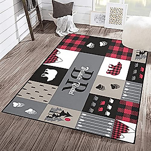 Buffalo Plaid Bears Mountains Personalized Polyester Fiber Non-Slip Home Decor Carpets£¬Custom Area Rug Carpet Floor Mat for Bedroom Living Room Home Playroom Size 5.2'x7.5'