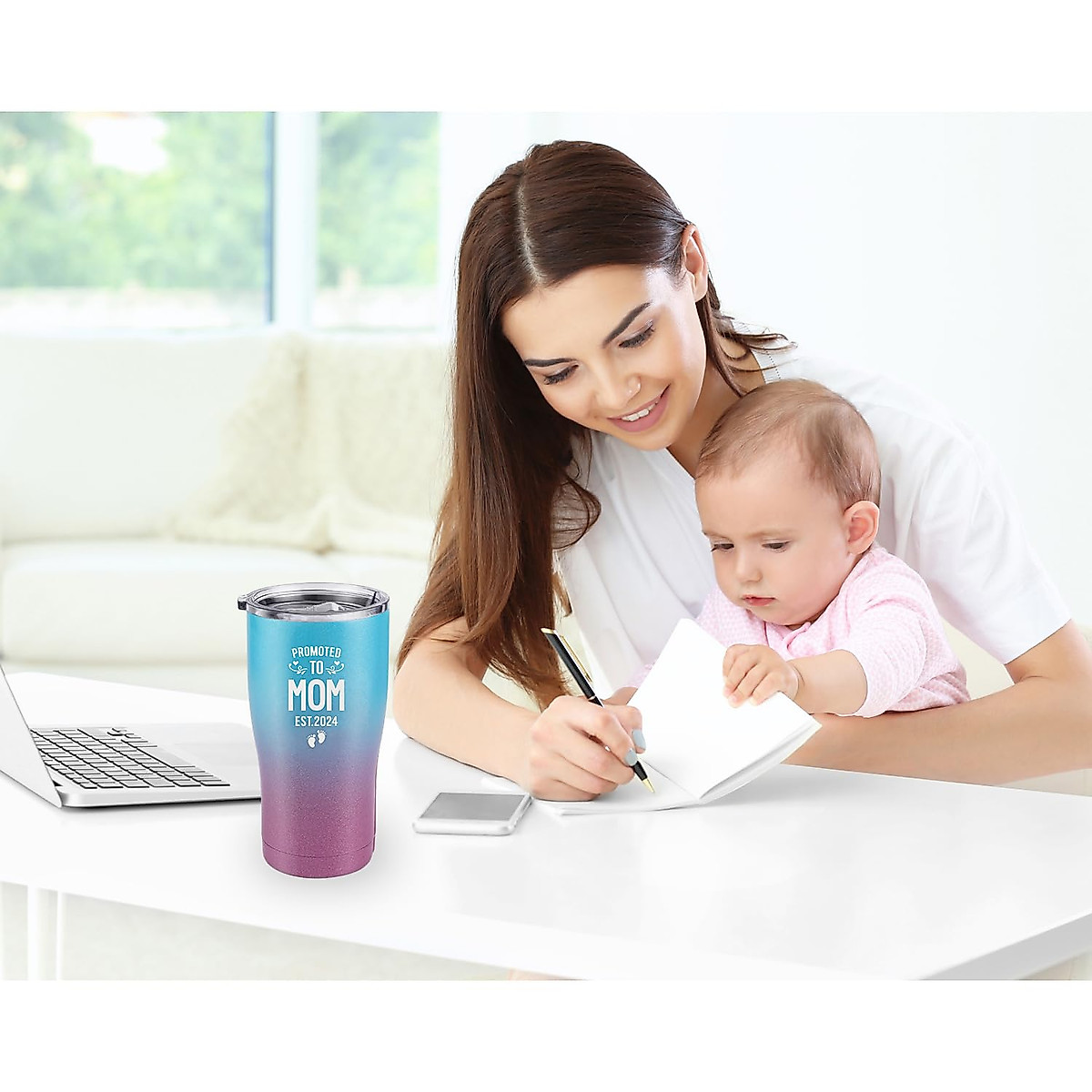 NUI LIVING Promoted to Mom Est 2024 Tumbler - New Mom Gifts Ideas - First Time Mom - Mom to be - Mommy w/New Baby Gift - Cute Expecting Mother to be Baby Shower Presents for Her (Purple Teal 2022)