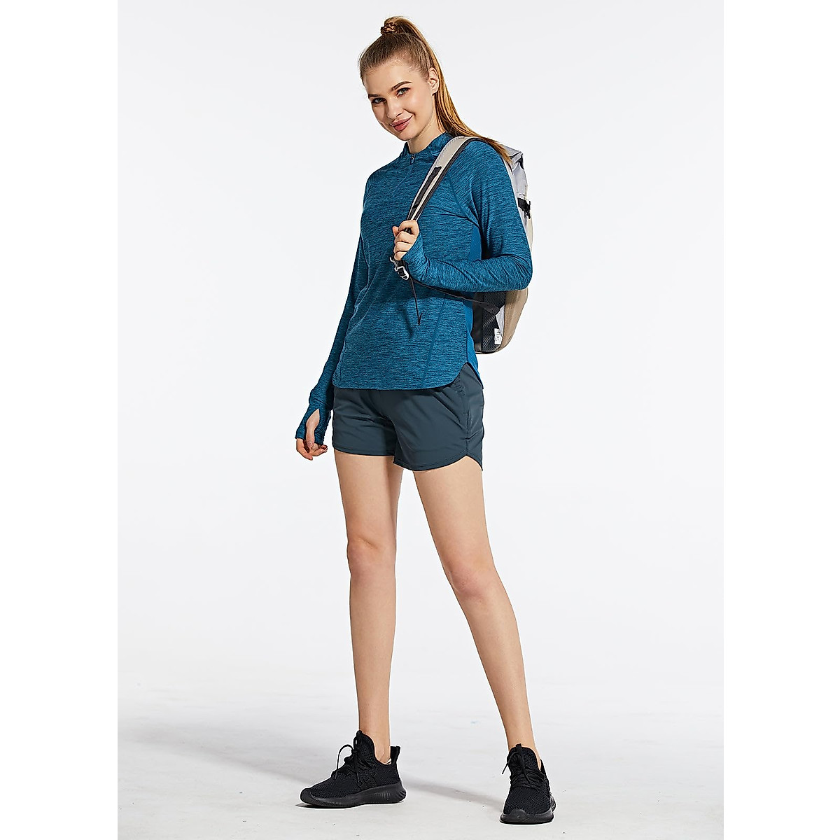 BALEAF Women's Quick Dry Shirts Long Sleeve for Running Hiking Workout UPF50+ SPF Lightweight Pullover Blue Size M