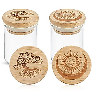 2 Packs Glass Storage Jar with Decorative Airtight Bamboo Lid Multi Use Container Glass Jar Set Kitchen Canisters Food Cereal Storage for Candy Cookie Coffee Tea, 1/8 oz