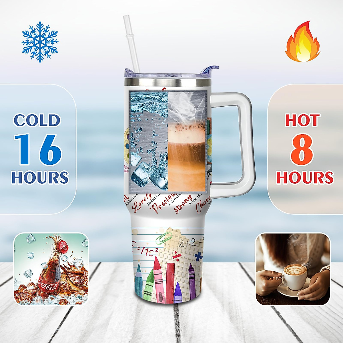 qoepfnsh Teacher Tumbler 40 oz Tumbler with Handle Teacher Travel Coffee Mug Cup Water Bottle Stainless Steel Insulated 40oz Tumblers with Lid and Straw Teacher Gifts for Women